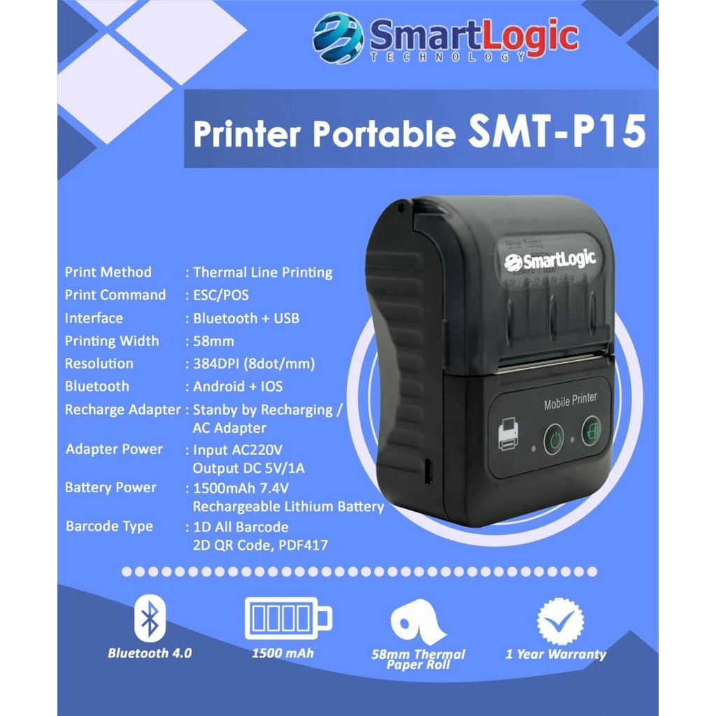 Jual SMARTLOGIC SMT-P10 & P15 | Printer Bluetooth Mobile | Cetak Struk ...