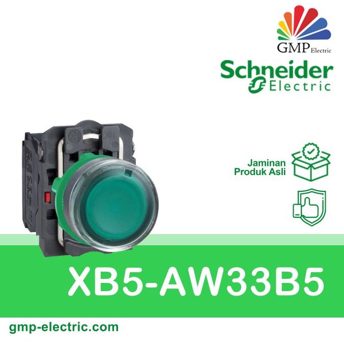 Jual Push Button Lampu Schneider XB5AW33B5 dia.22mm Plastik Hijau 24VDC ...
