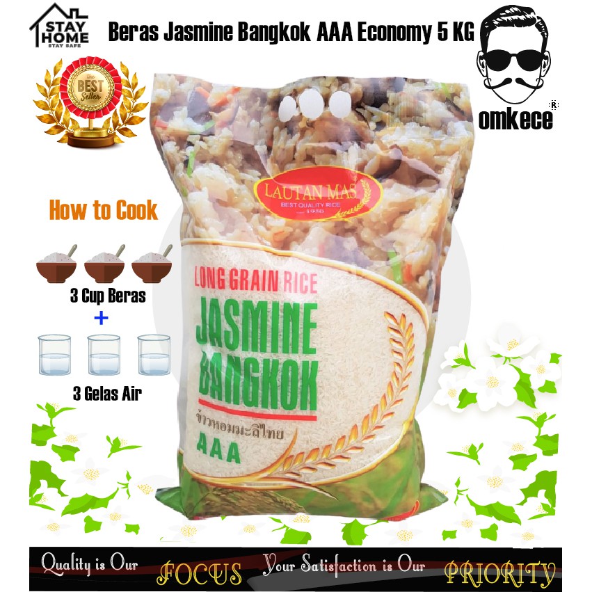 Jual Beras Jasmine AAA Thailand Bangkok 100% ORI Wangi & Pulen | Shopee ...
