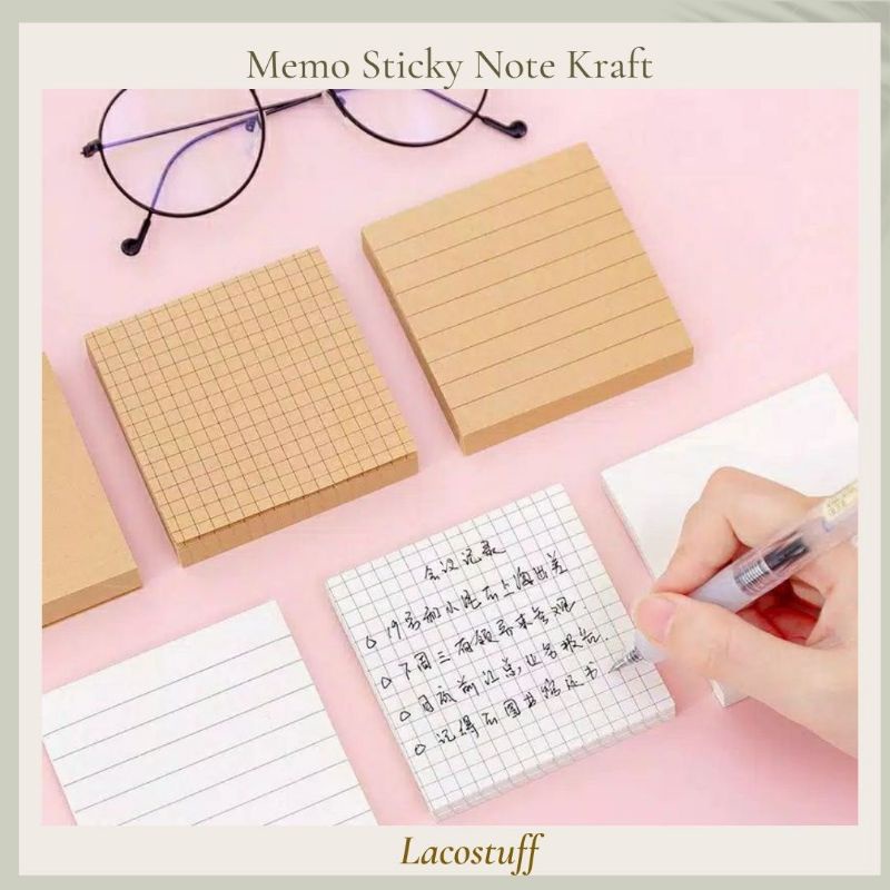 Jual LACOSTUFF Memopad Sticky Note Kraft Plain Grid Memo Tempel 80 ...