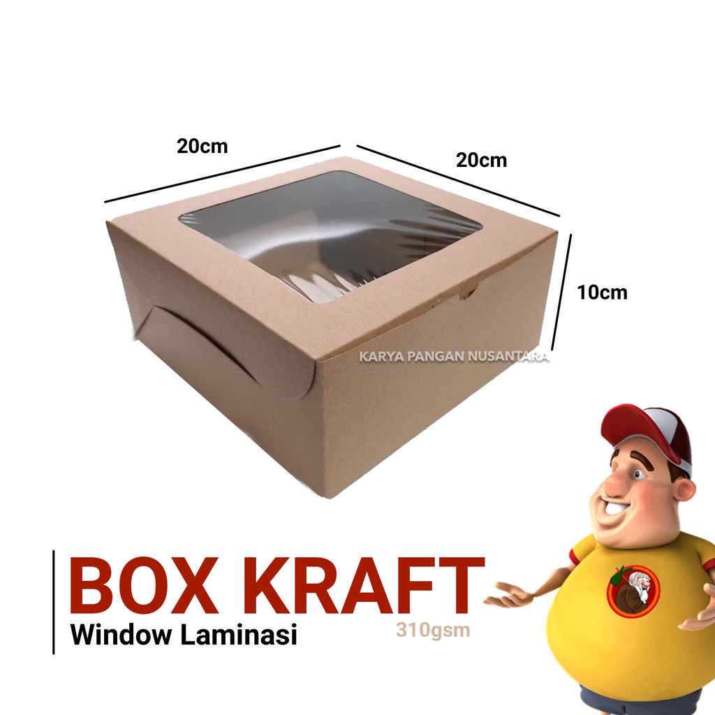 Jual KOTAK KUE KRAFT WINDOW LAMINASI 20 X 20 X 10 CM BOX KUE DUS KOTAK ...