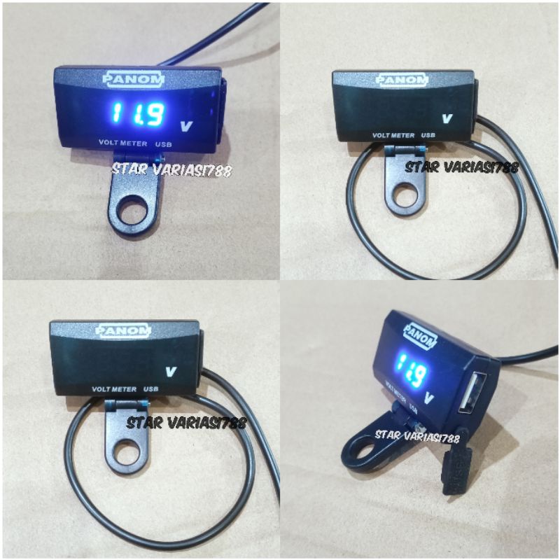 Jual Voltmeter aki volt meter digital plus breket spion plus charger usb 1 port voltmeter ...