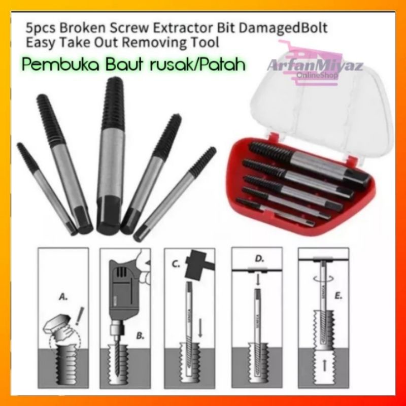 Jual Screw Bolt Extractor Set 5pcs Alat Pembuka Baut Rusak Atau Patah ...