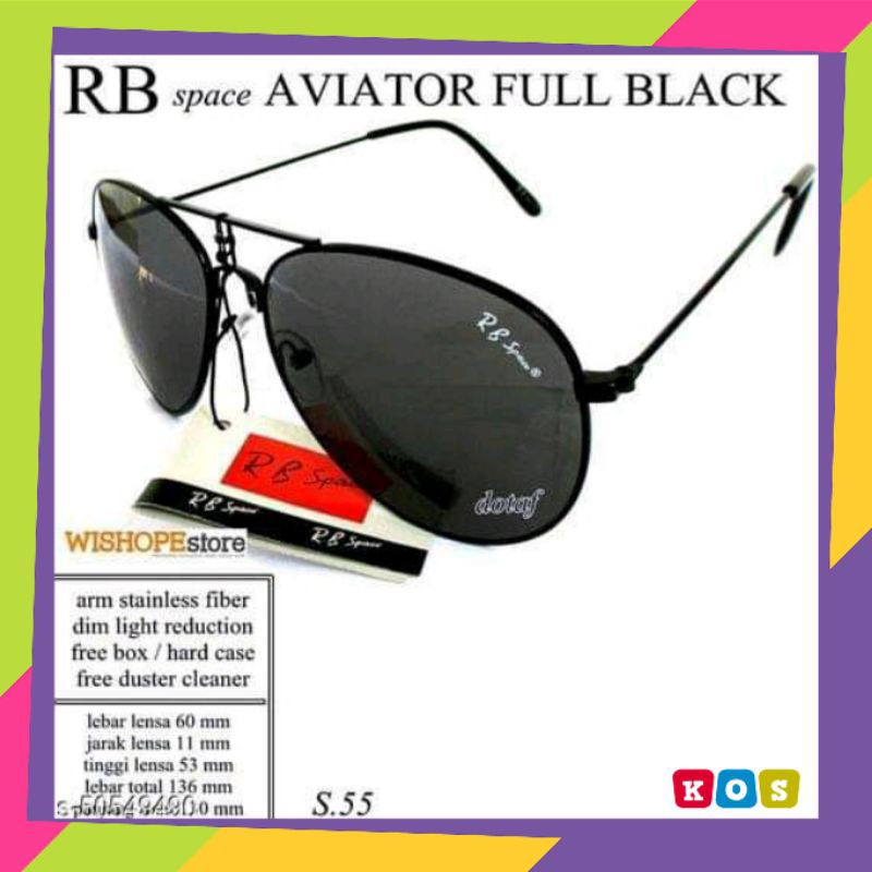Jual KACAMATA AVIATOR PRIA WANITA FULL HITAM RB SPACE | Shopee Indonesia