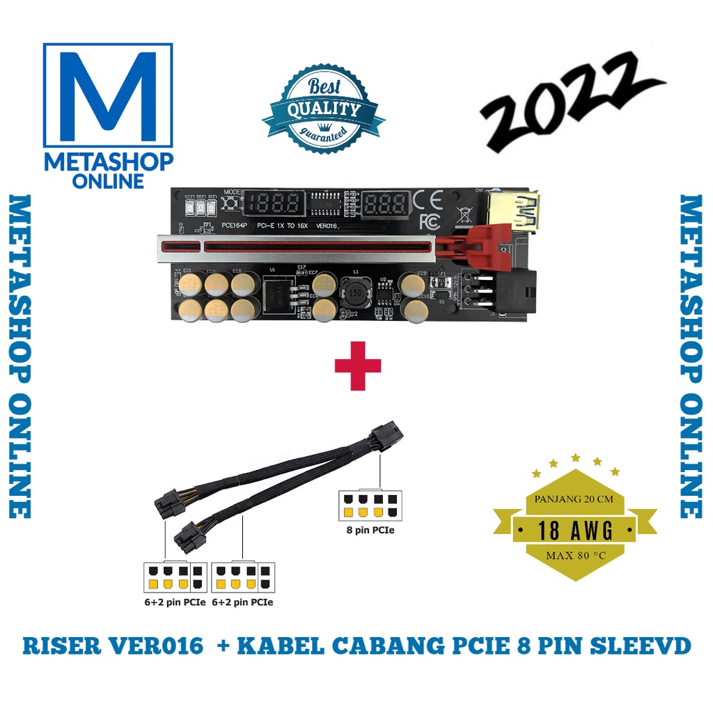 Jual 2022 PCIE RISER VGA VER016 Gold Plated VER 016 10 CAPASITOR LED ...