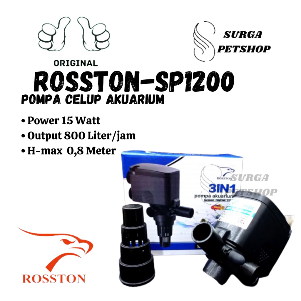Jual POMPA AIR AQUARIUM CELUP KOLAM IKAN KECIL ROSSTON SP-1200 SP1200 ...