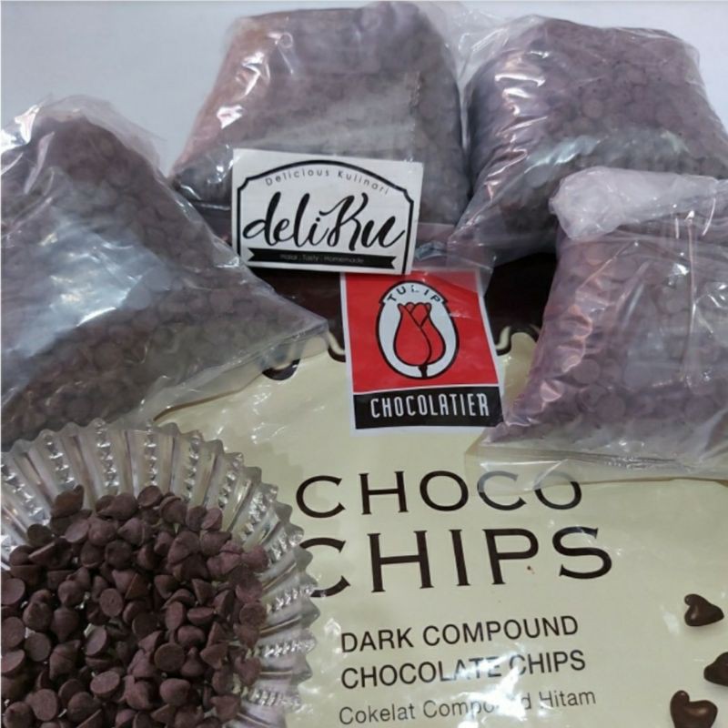 Jual Tulip dark choco chips compound 250gr repack | Shopee Indonesia