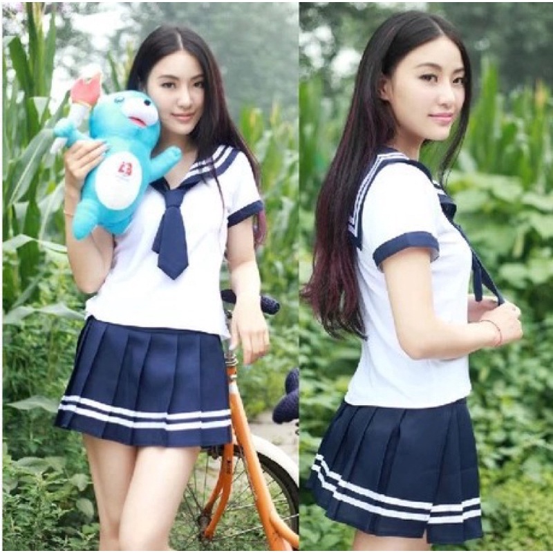 Jual Yuki Set Student Uniform Setelan Baju + Rok Mini Rempel + Dasi Garis-Garis Serafuku ...