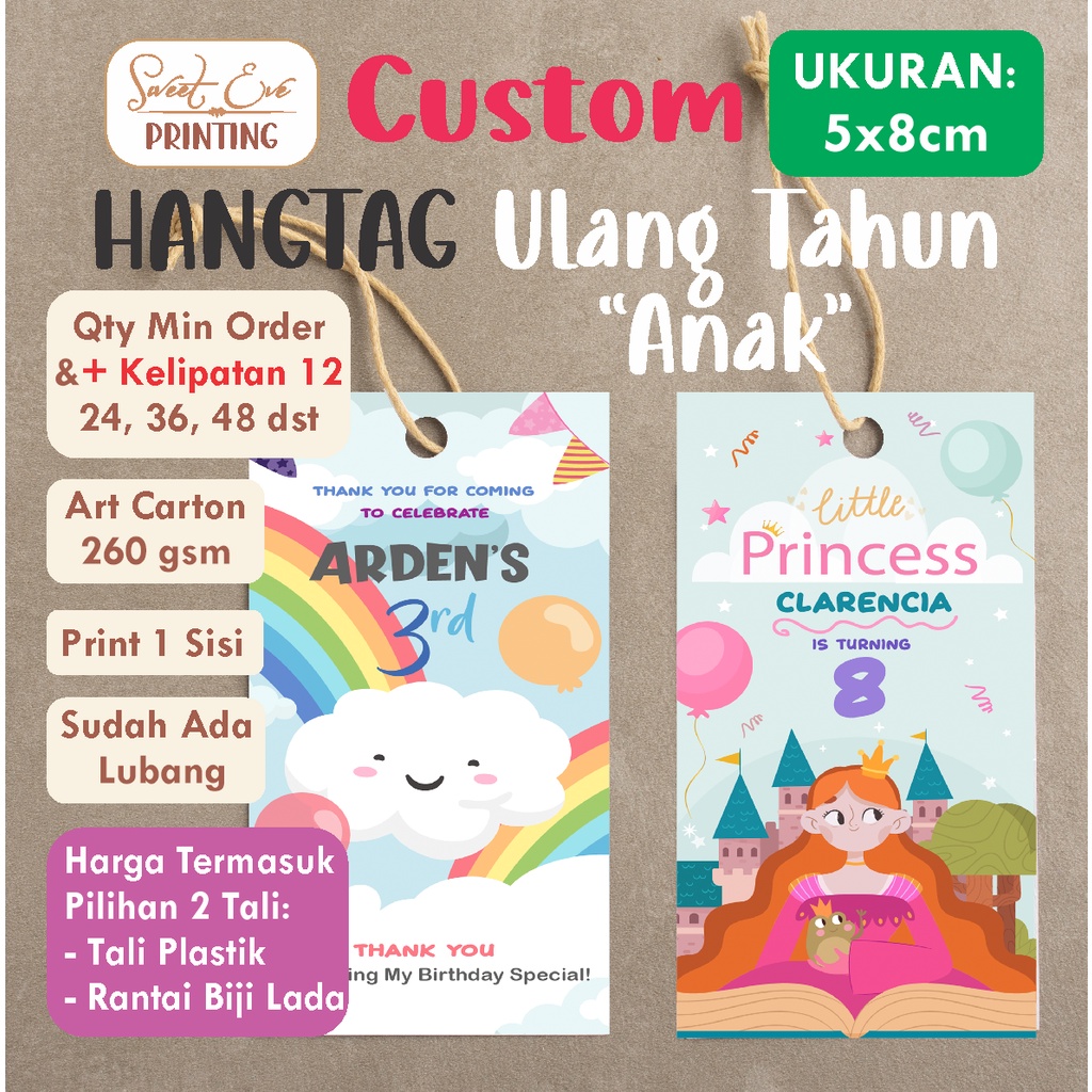 Jual HANG TAG ULANG TAHUN ANAK UNTUK HAMPERS (HARGA SUDAH TERMASUK TALI ...