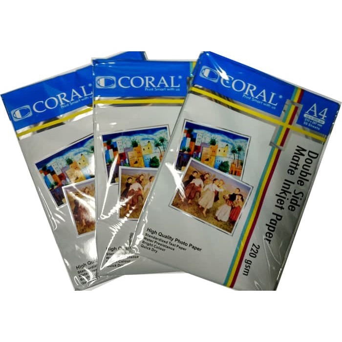 Jual Coral Double side matte inkjet paper A4-220gr isi 50 sheets ...