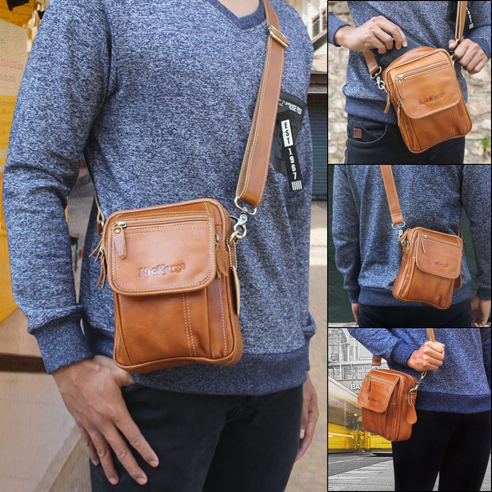 Jual TAS SELEMPANG PRIA KULIT SAPI ASLI SUPER SLING BAG PRIA KULIT ...