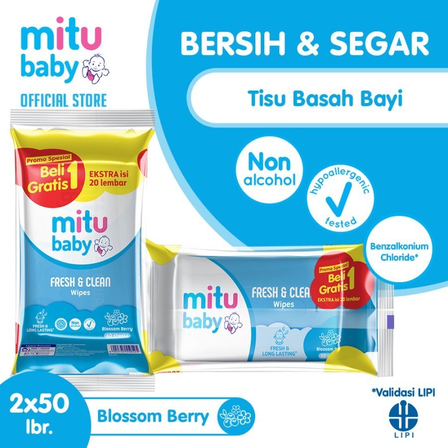 Jual TISU BASAH / TISSUE BASAH MITU F&C BIRU ISI 50+50 / TISU BASAH ISI ...