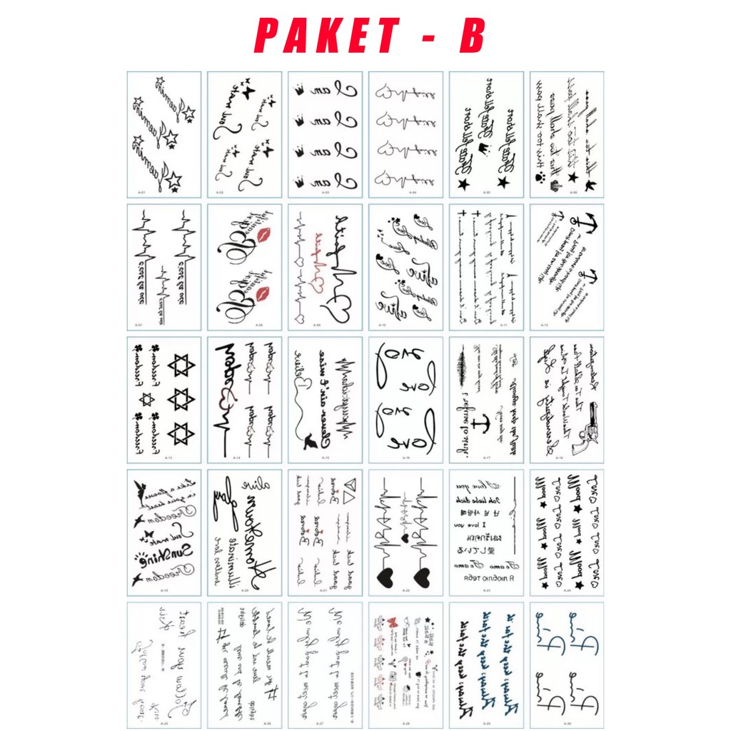 Jual 30pcs Temporary Tattoo Sticker Motif Tulisan Cartoon Small Fresh ...
