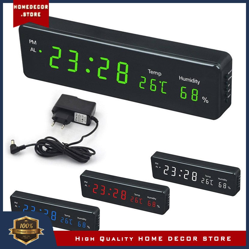 Jual Digital Wall Clock Big LED Time Calendar Temperature Humidity ...