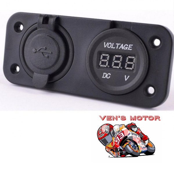 Jual Charger Motor Nmax Dual USB Port Dengan Volmeter Waterproof ...