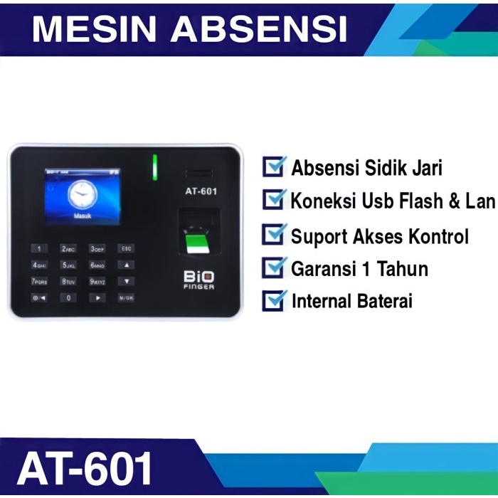 Jual MESIN ABSENSI SIDIK JARI BIO FINGER AT 601 ADA INTERNAL BATTERY ...