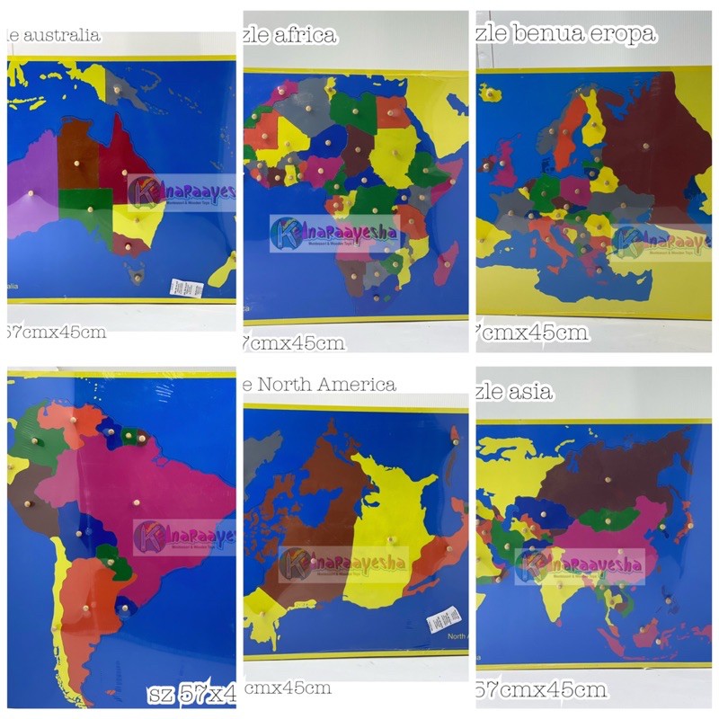 Jual Puzzle peta Benua Montessori / Continent Map puzzle (with control ...