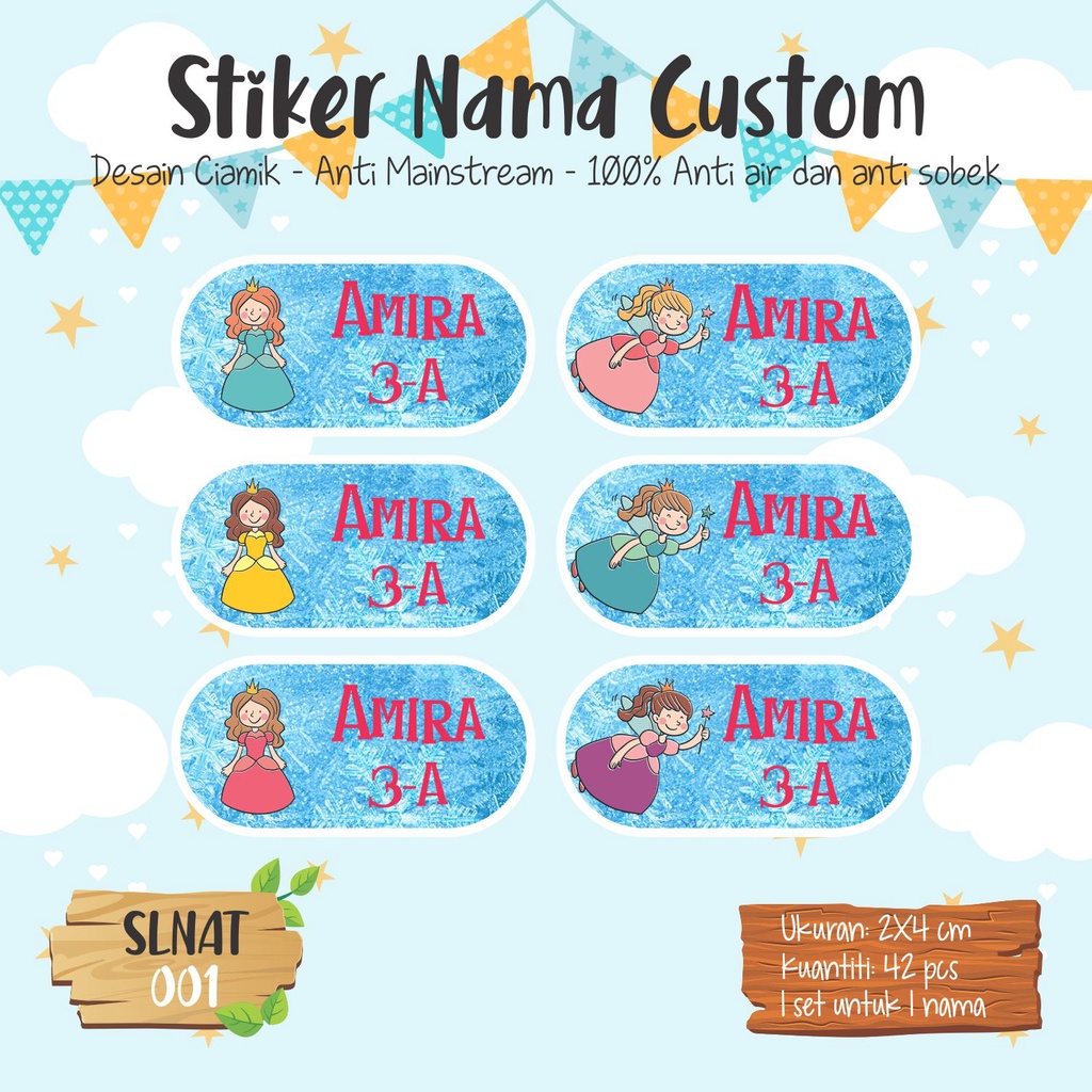 Jual sticker label nama anak kartun cute lucu princess putri balerina ...