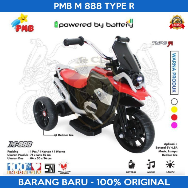 Jual Mainan Motor Aki Anak PMB M-888 M888 Type R Ban Karet Musik Lampu ...