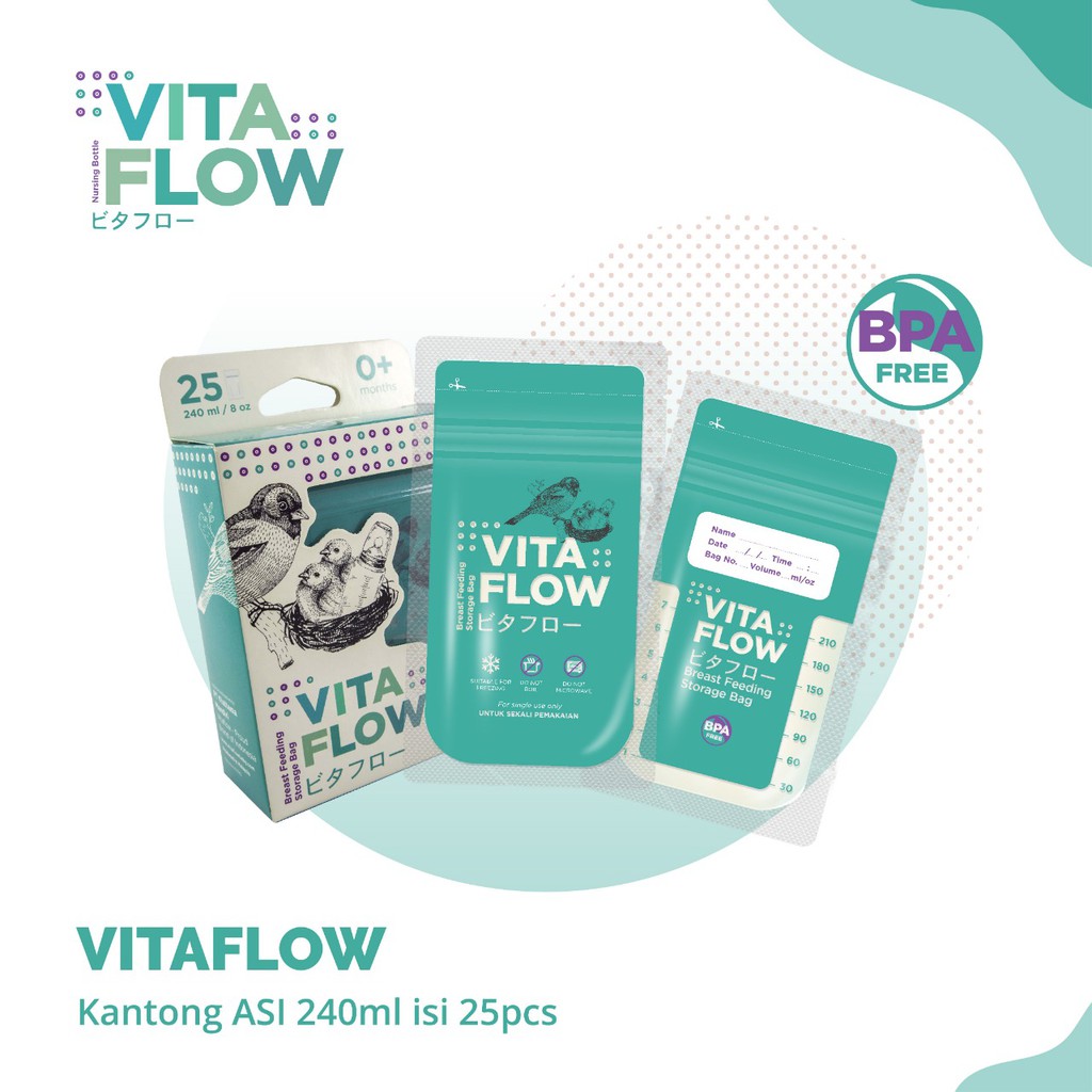 Jual VitaFLow BreastMilk Storage Bag Kantong ASI Menyusui 240ml isi 25⁣ | Shopee Indonesia