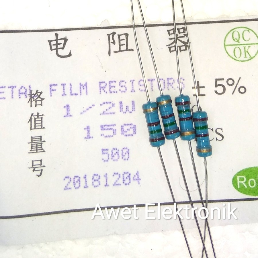 Jual resistor 150 ohm 1/2 watt resistor 150r 1/2w resistor 150R 1/2W | Shopee Indonesia