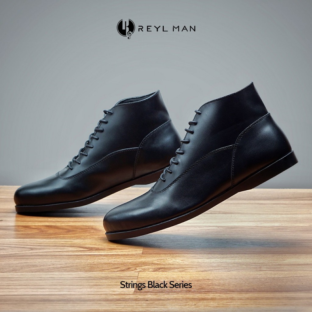 Jual Vintage - Strings Black Reyl Sepatu Boots Klasik Pria/Cowok Kulit ...