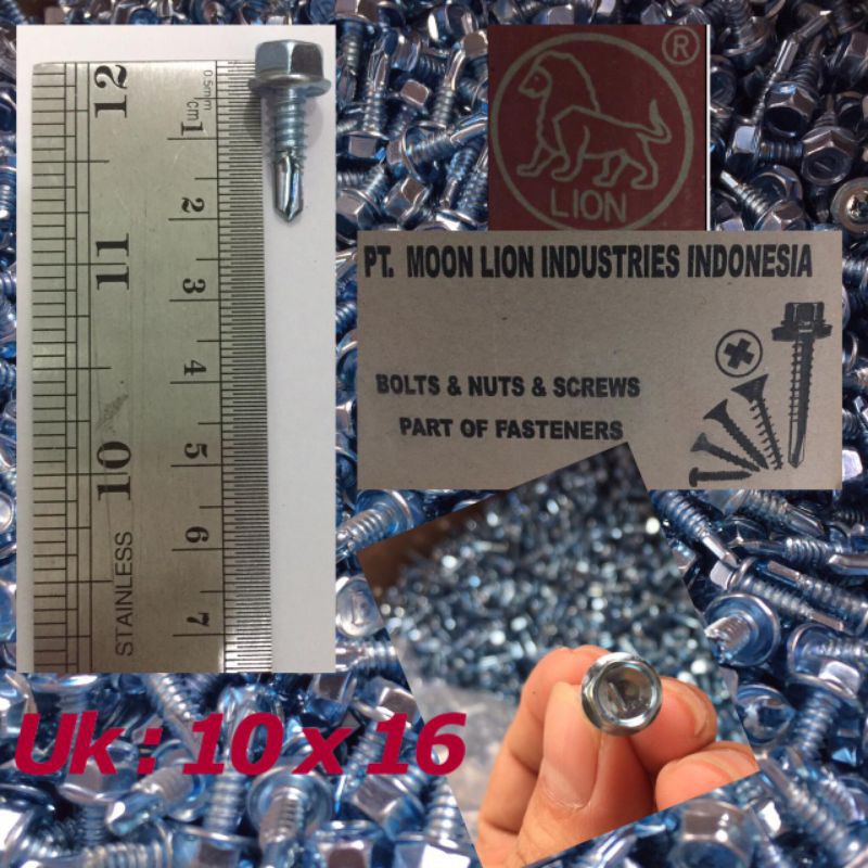 Jual Baut, sekrup, roofing, ruping baja ringan uk. 10x16 (1 pack isi ...