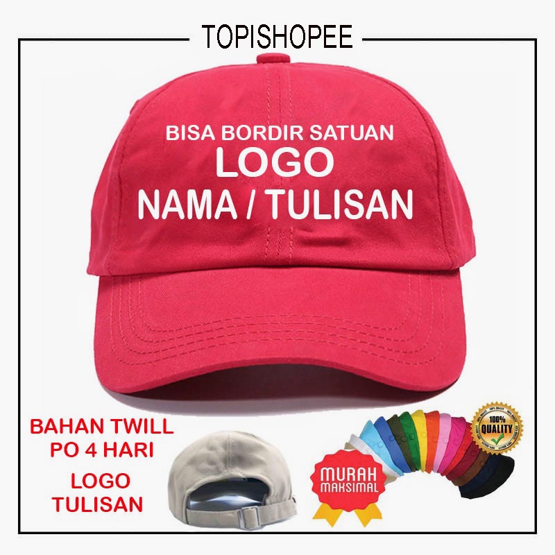 Jual GRATIS PAKAI LOGO Topi CUSTOM Bordir Nama Logo Gambar Bahan Twill ...