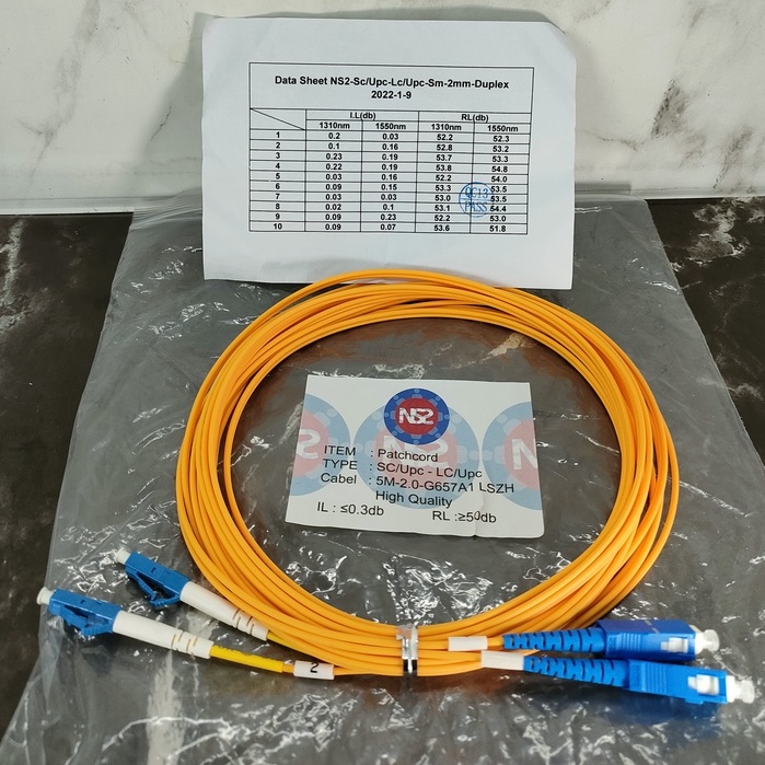 Jual patchcord 5m 2mm sc upc lc upc duplex G657A2 high quality/patch ...