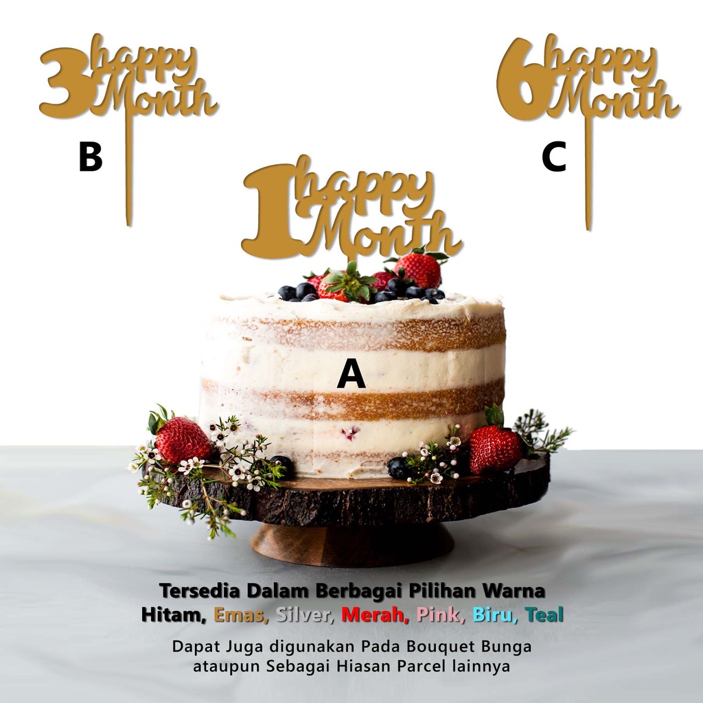 Jual Cake Topper - HAPPY 1 MONTH / 3 MONTH / 6 MONTH - Kue Ulang tahun ...