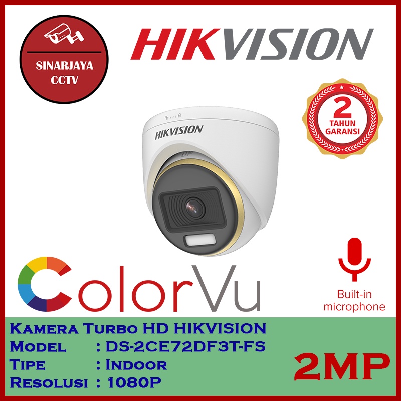 Jual Kamera CCTV Indoor Hikvision Turbo HD DS-2CE72DF3T-FS 2MP ColorVu Garansi Resmi | Shopee ...