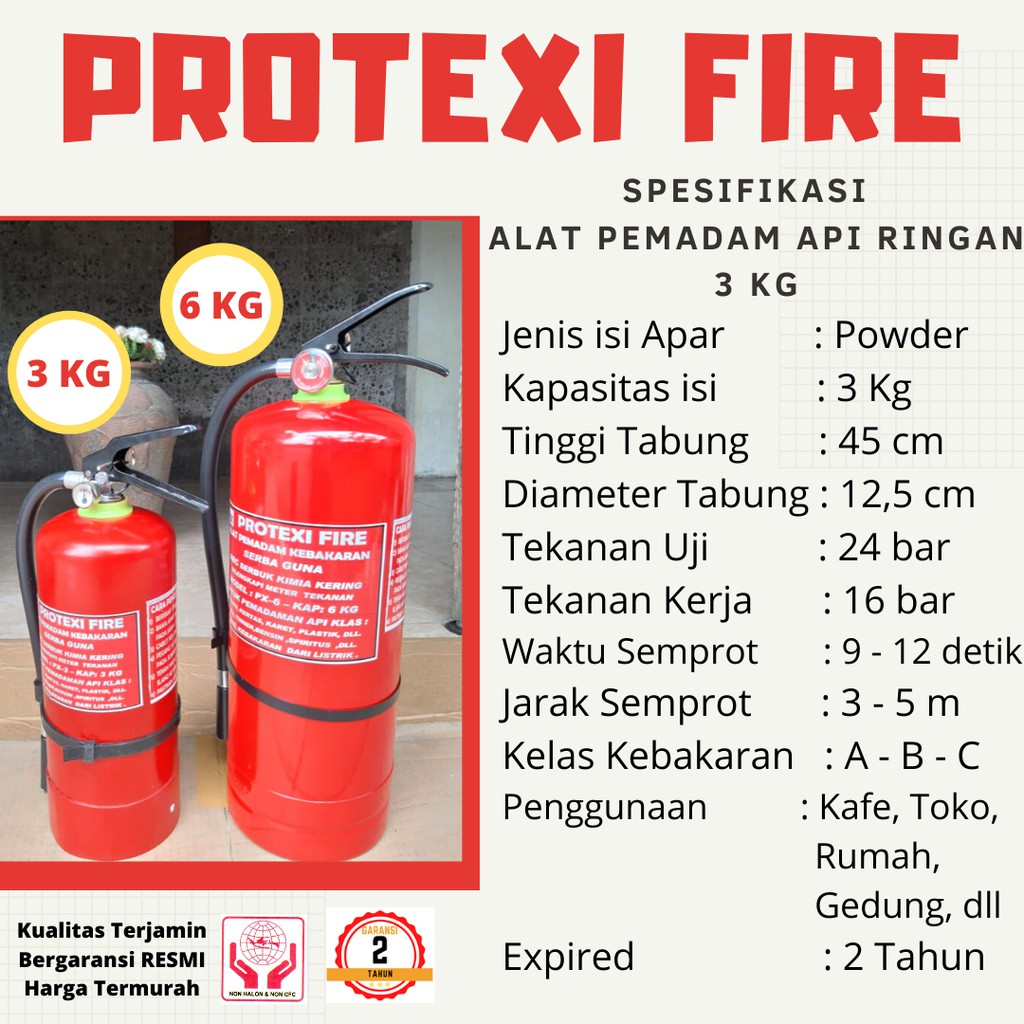 Jual apar 3 kg + isi 3 KG powder PROTEXI FIRE / Tabung Pemadam API 3 KG ...