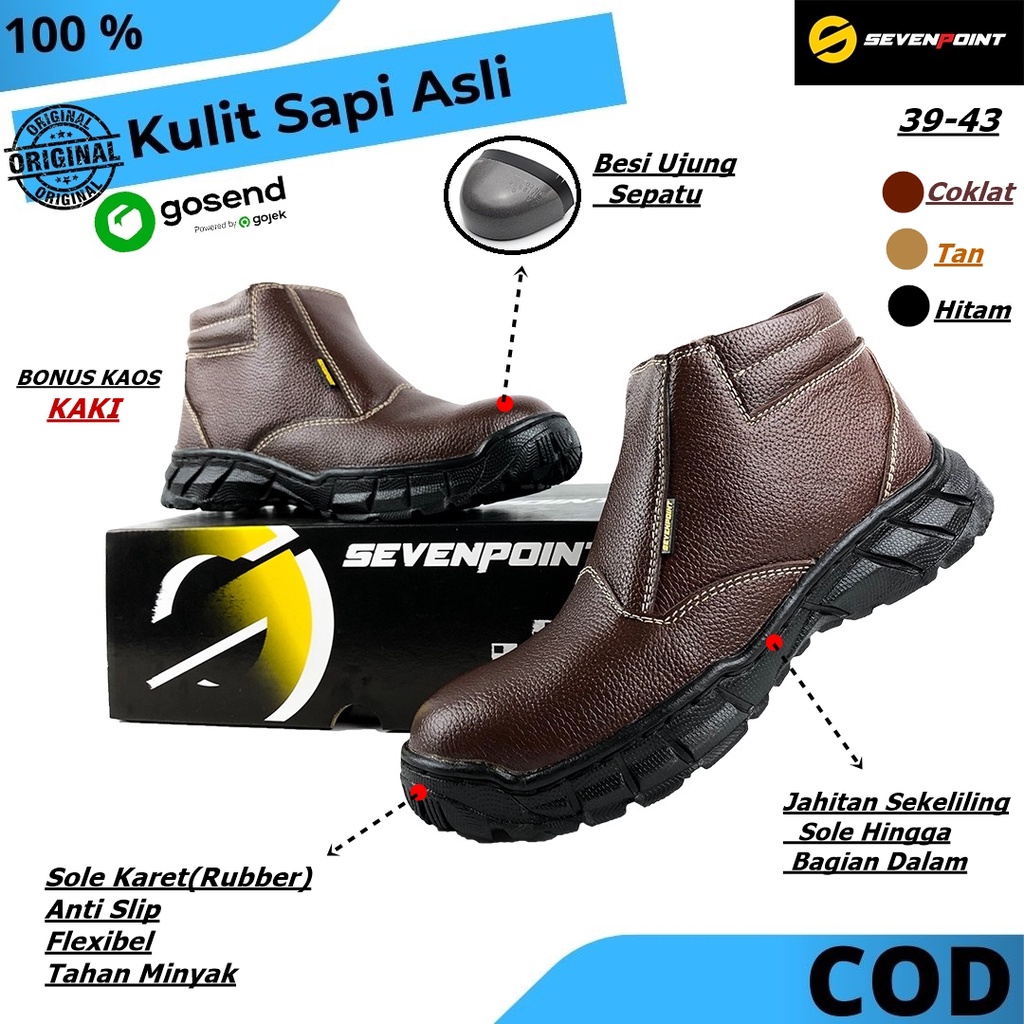 Jual Sepatu Safety Pria Kulit Sapi Asli Original Ujung Besi Baja Safty ...