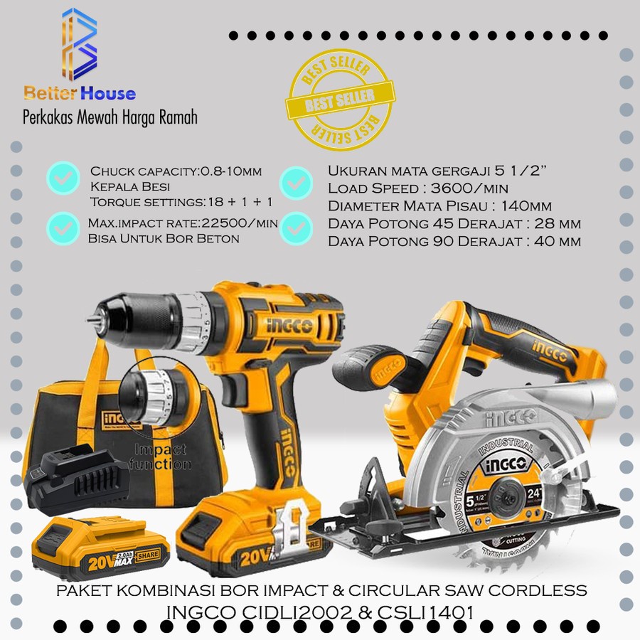 Jual Bor Impact Cordless & Circular Saw Cordless INGCO CIDLI2002 ...