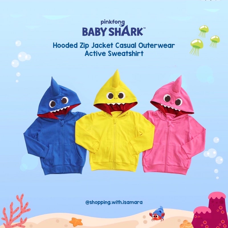 Jual Pinkfong Baby Shark Hooded Zip Jacket Casual Outwear Active ...