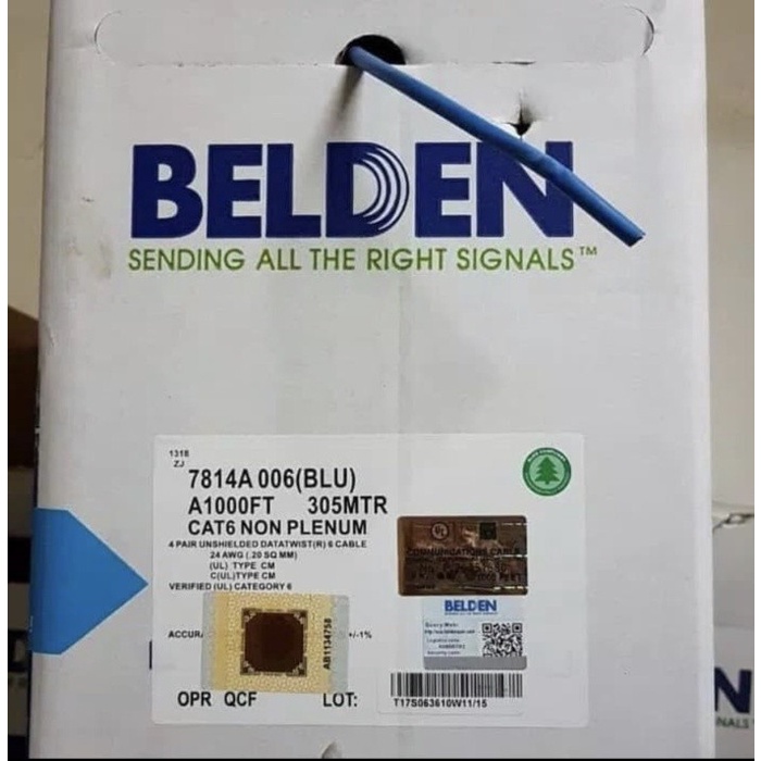 Jual Kabel UTP Belden LAN Cat 6 / CAT6 7814A Original USA Meteran ...