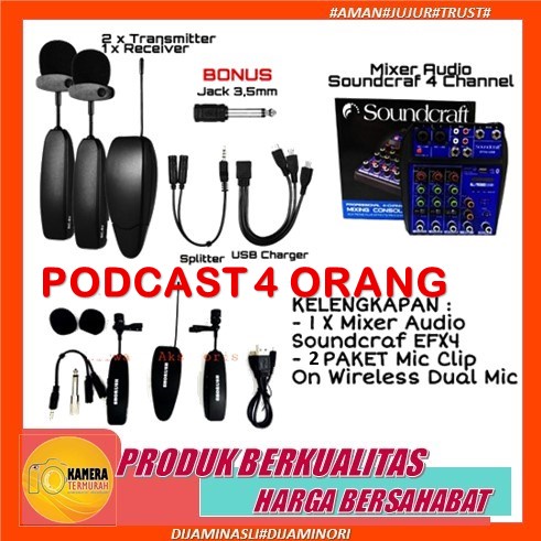 Jual PAKET PODCAST 2 ORANG 4 ORANG MIC CLIP ON WIRELESS DUAL MIC VLOG ...