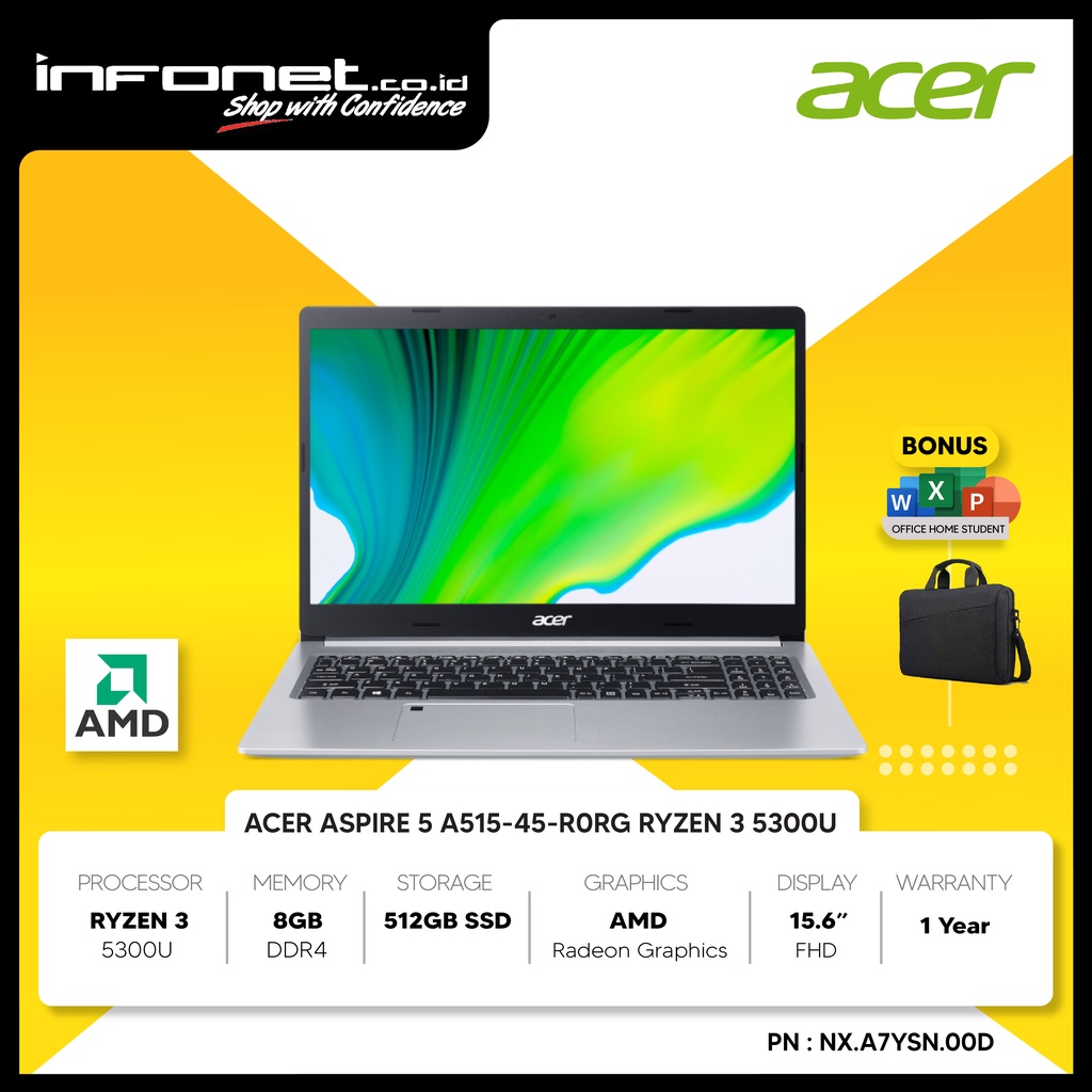 Jual ACER ASPIRE 5 A515-45-R0RG RYZEN 3 5300U 8GB 512GB SSD AMD RADEON ...