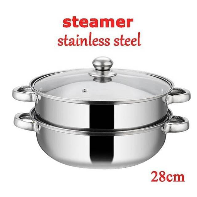 Jual Panci kukus susun 2 stainless 28cm / Dandang steamer 2in1 ukuran ...