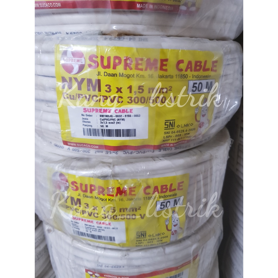 Jual KABEL LISTRIK SUPREME NYM 3x1,5 / KABEL NYM SUPREME 3X1.5 50MTR ... Jual KABEL LISTRIK SUPREME NYM 3x1,5 / KABEL NYM SUPREME 3X1.5 50MTR ...