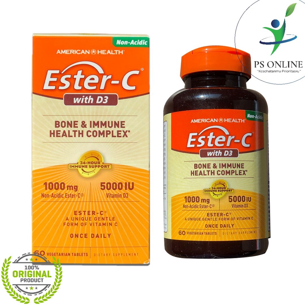 Jual American Health Ester-C 1000 mg with D3 5000 IU (60 veg. tablets) | Shopee Indonesia