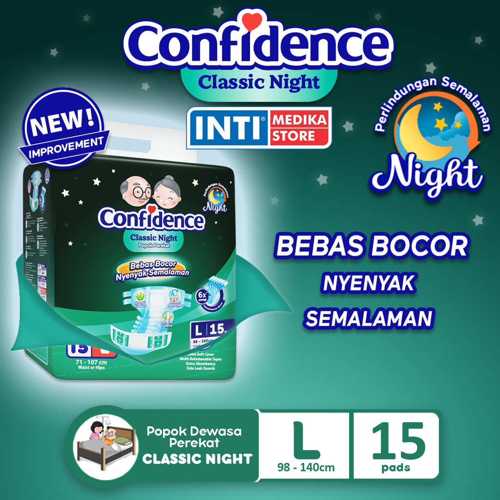 Jual CONFIDENCE - Diapers CLASSIC NIGHT M L XL Isi 15 Popok Perekat ...