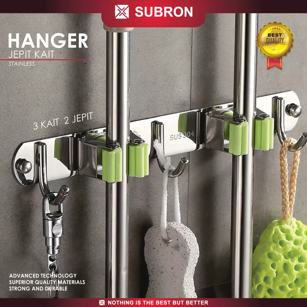 Jual SUBRON Hanger Jepit 3 Kait Stainless Gantungan Pel Sapu Sikat ...