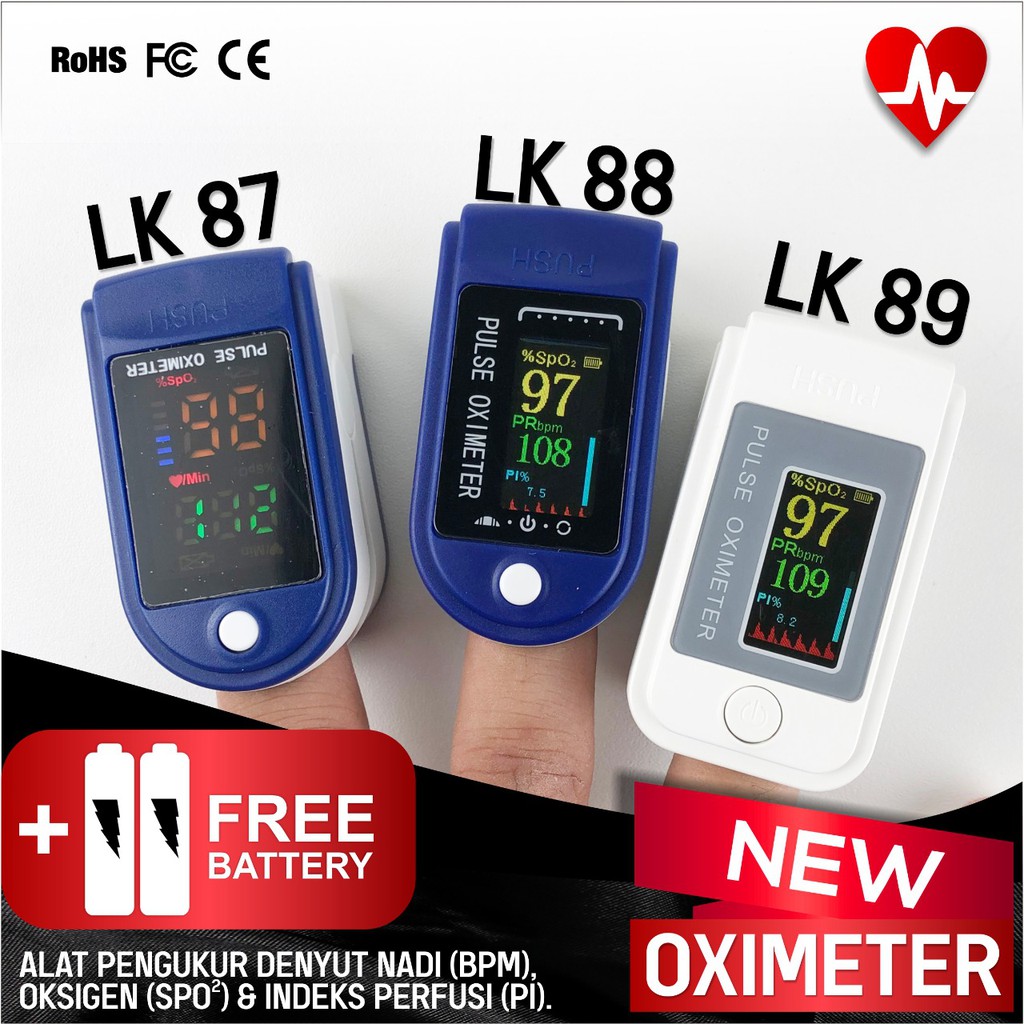 Jual Oxymeter Oksimeter Alat Pengukur Saturasi Oksigen Fingertip Pulse Oximeter Pulse LK87 LK88 ...