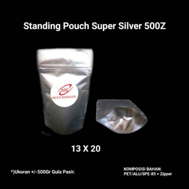 Jual Standing Pouch Alufoil Silver 500 Zipper.isi 50 Pcs. Kemasan Kopi ...