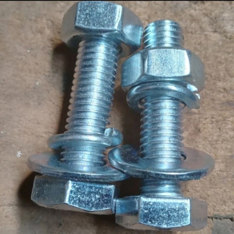 Jual baut mur baja 8.8 full drat m8 x 45 galvanis putih (ring plat+ring per ) | Shopee Indonesia