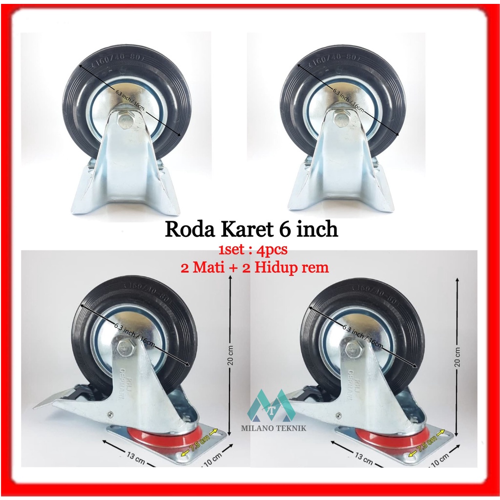 Jual Roda Troli 6" (2HR+2M) Roda Gerobak 6 inch Roda Karet Roda Trolley ...