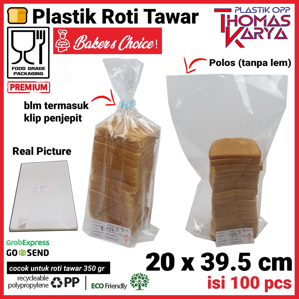 Jual Plastik OPP Roti Tawar Tanpa Lem 20x39,5 cm Isi 100 Bening Tebal ...