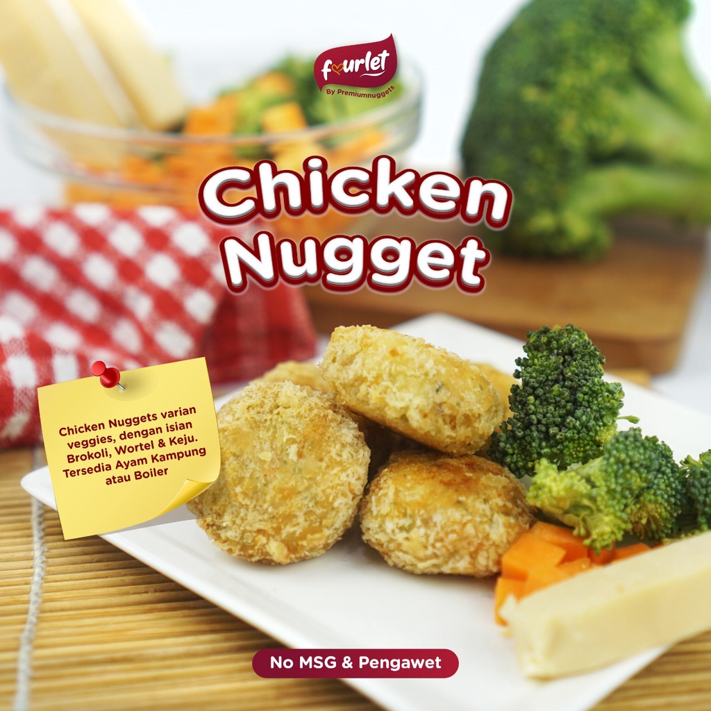 Jual Fourlet Frozen Chicken Nugget Veggies + Cheese / nugget ayam sayur ...