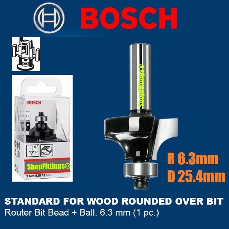 Jual BOSCH Beading Router Bits Round Over Shank ¼" Mata Ruter Profil ...